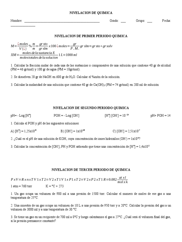 Nivelacion De Quimica Pdf