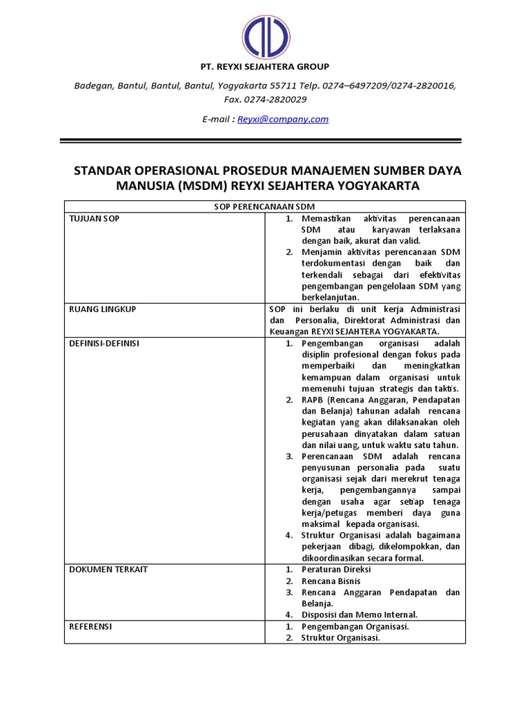 SOP - MSDM (Penerapan Kebijakan MSDM) | PDF