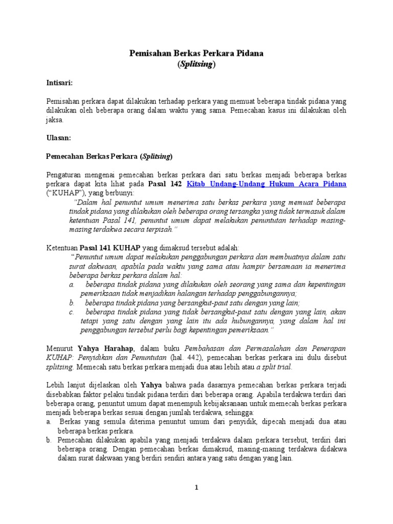 Pemisahan Berkas Perkara Pidana | PDF