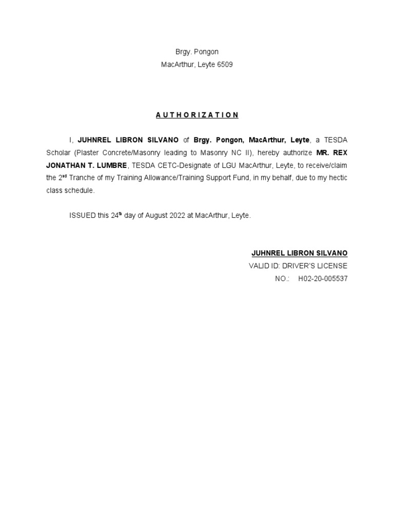 Authorization Letter | PDF