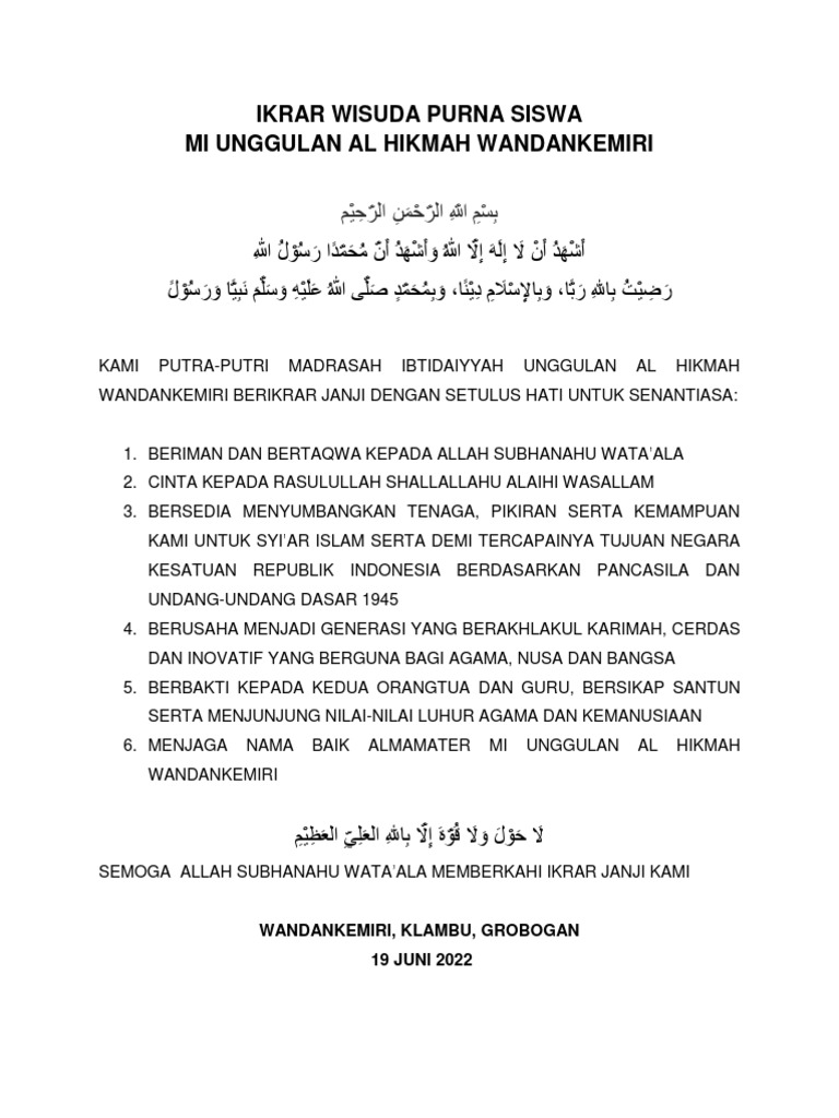 Ikrar Wisuda Purna Siswa | PDF
