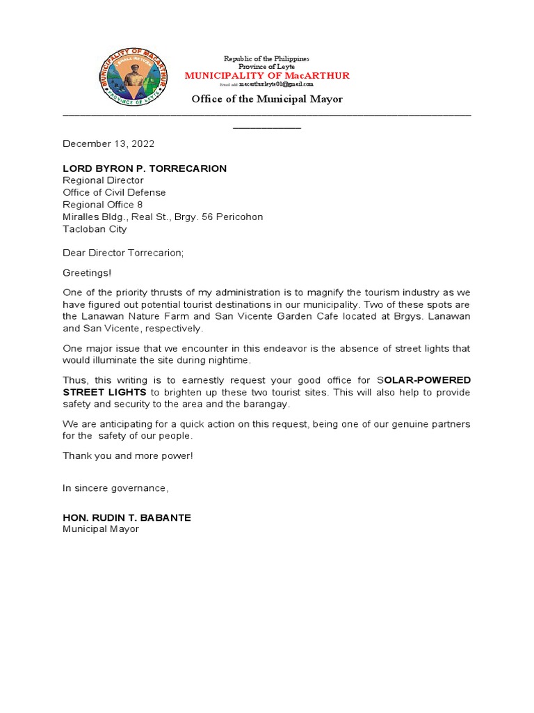 Request for Solar Street Lights Installation | PDF