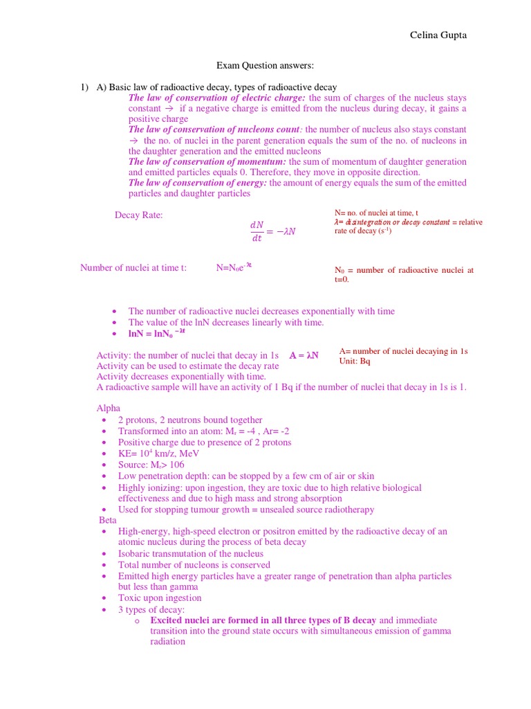 Celina's Biophysics Exam Question Answers PDF | PDF | Radioactive Decay ...