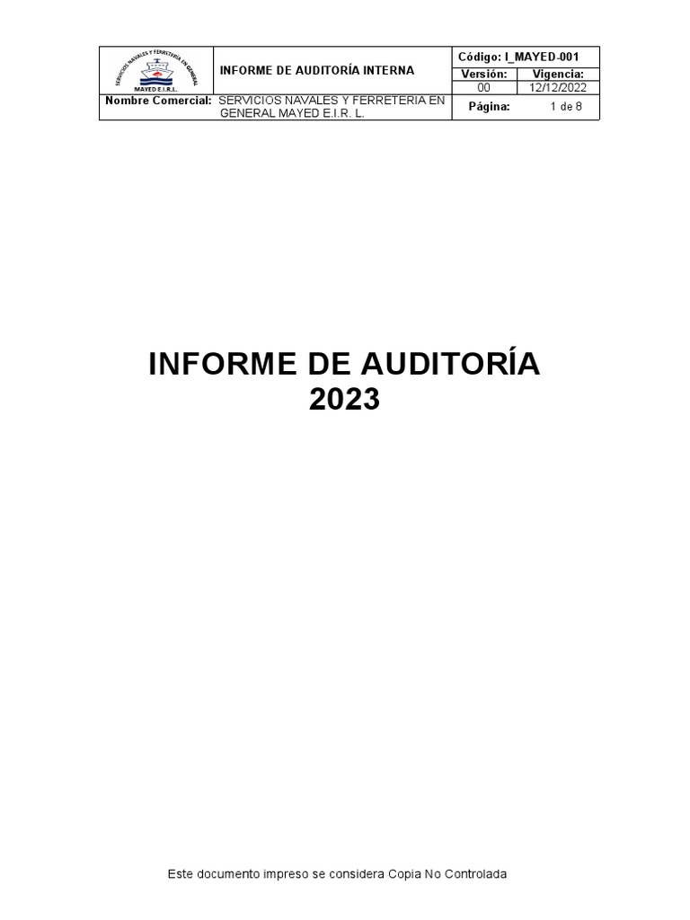I-MAYED-001 Informe de Auditoría Interna | PDF