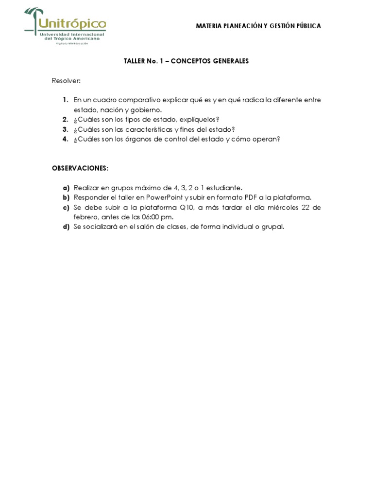 TALLER No. 1 - CONCEPTOS JUEV | PDF