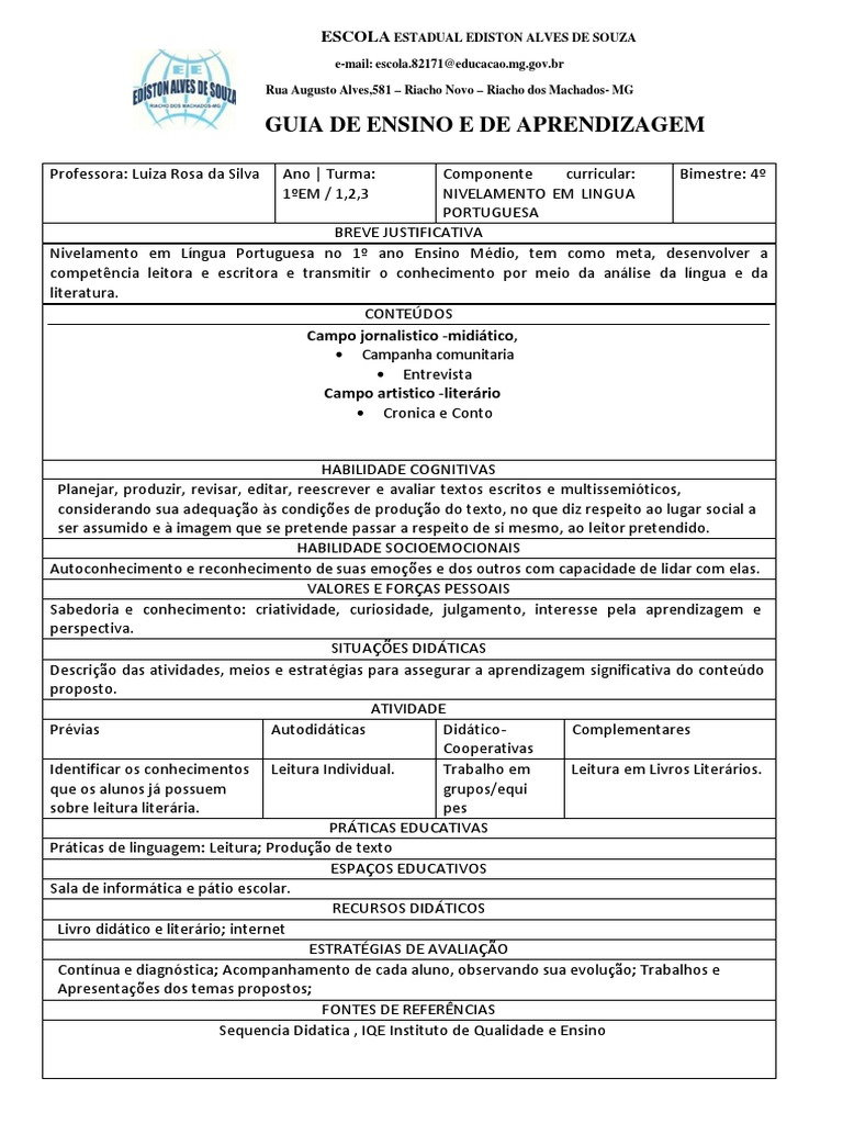 Guia de Ensino e Aprendizagem Luiza Rosa Da Silva 092022 | PDF ...
