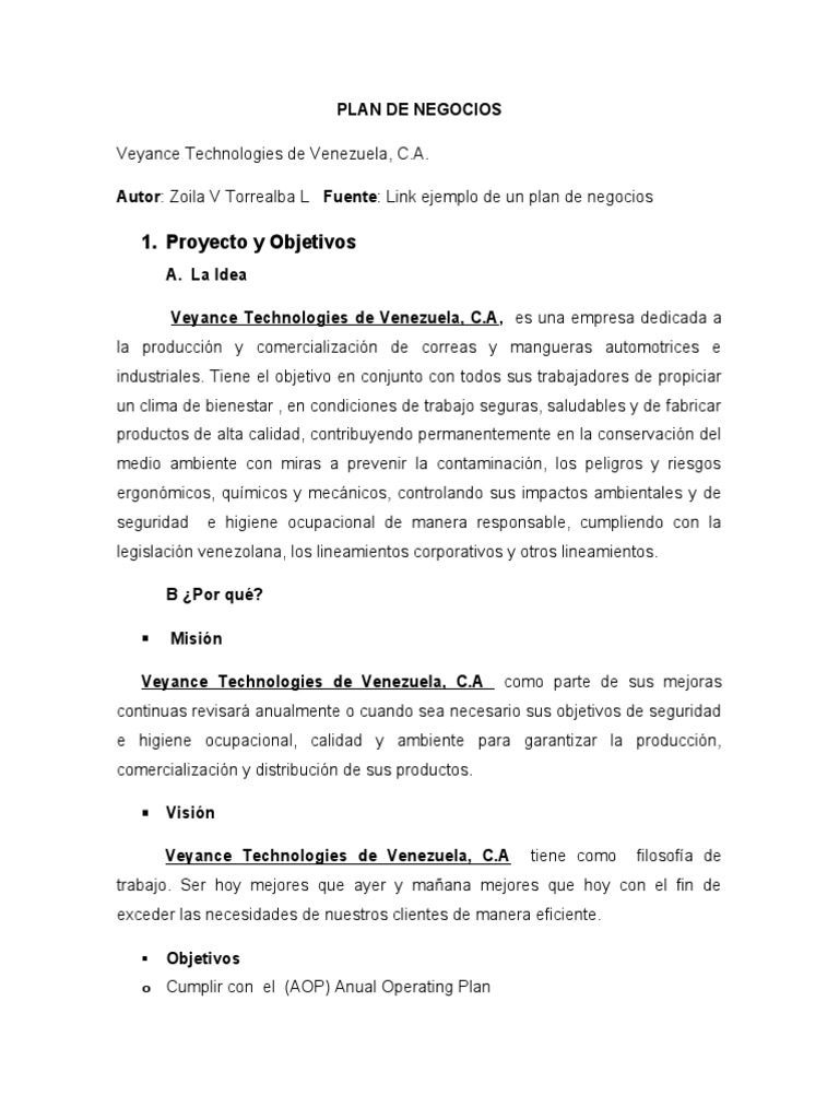 Plan de Negocio Veyance Technologies de Venezuela C.A. | PDF ...