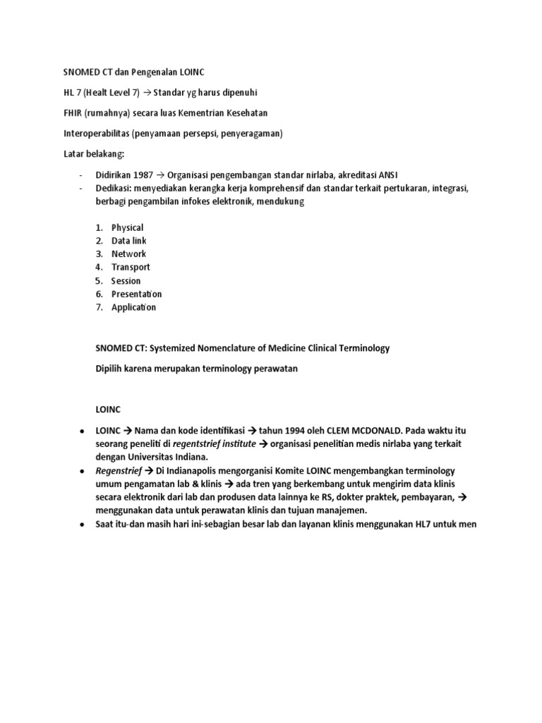 SNOMED CT Dan Pengenalan LOINC | PDF