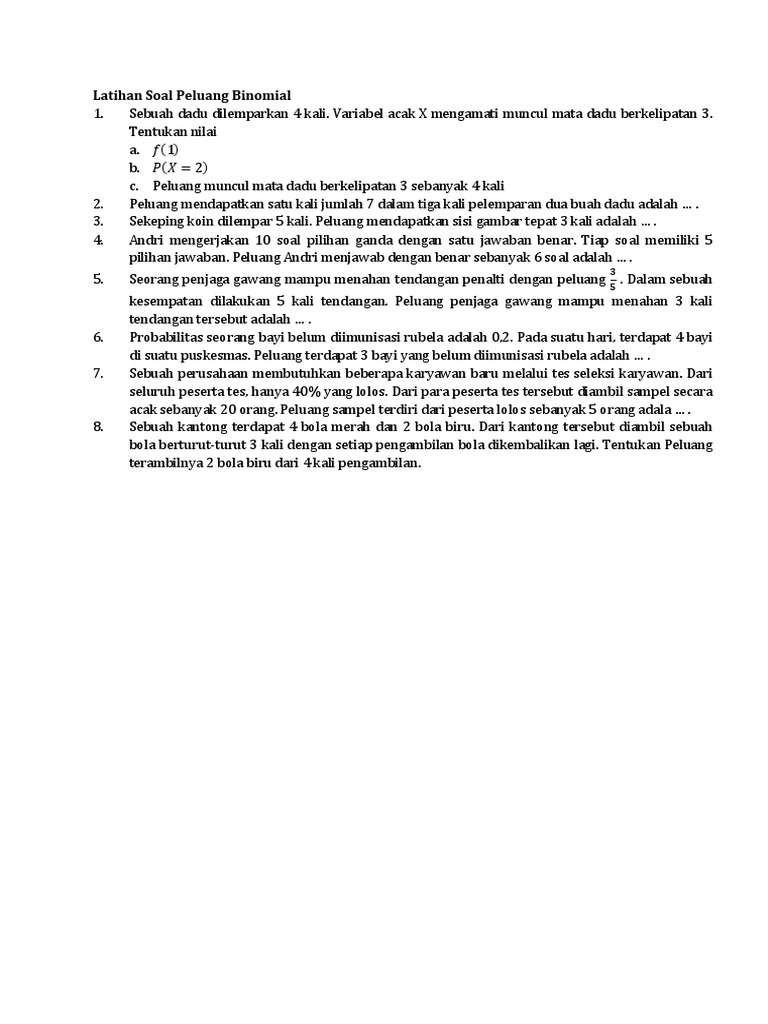 Latihan Soal Peluang Binomial | PDF