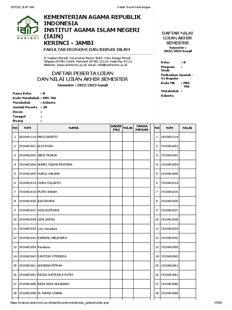 absen uas 2022 | PDF