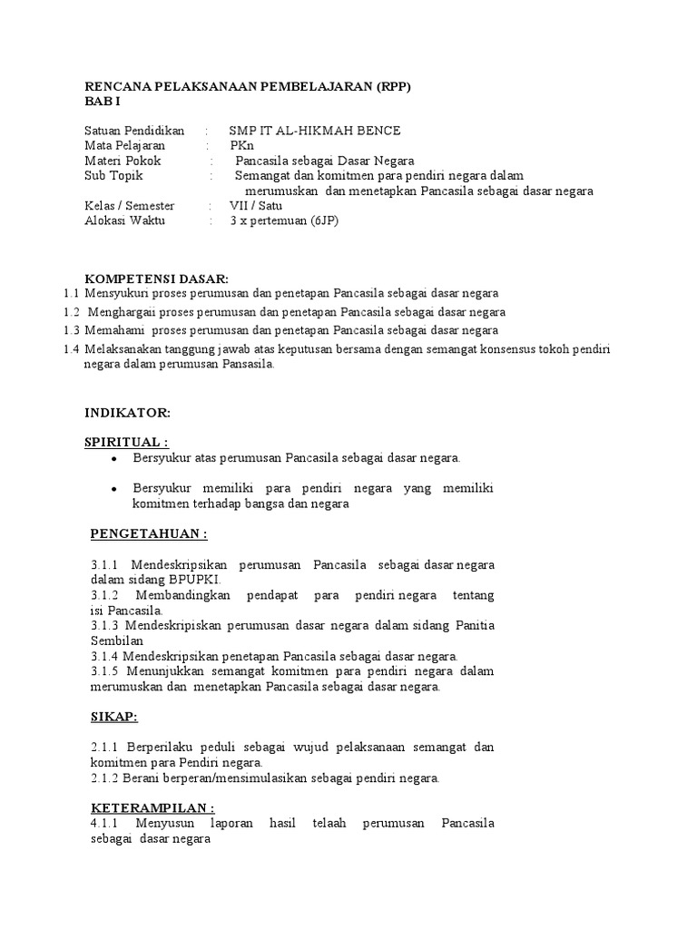 RPP PKN JSIT Kelas VII | PDF