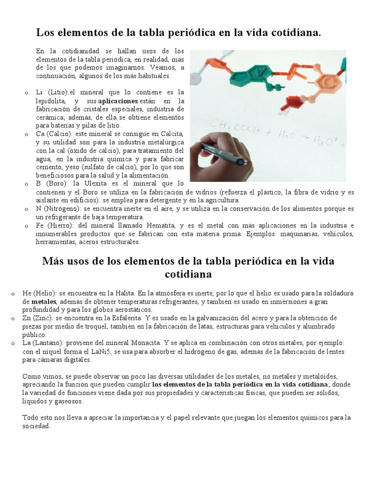 Los Elementos de La Tabla Periódica en La Vida Cotidiana | PDF ...