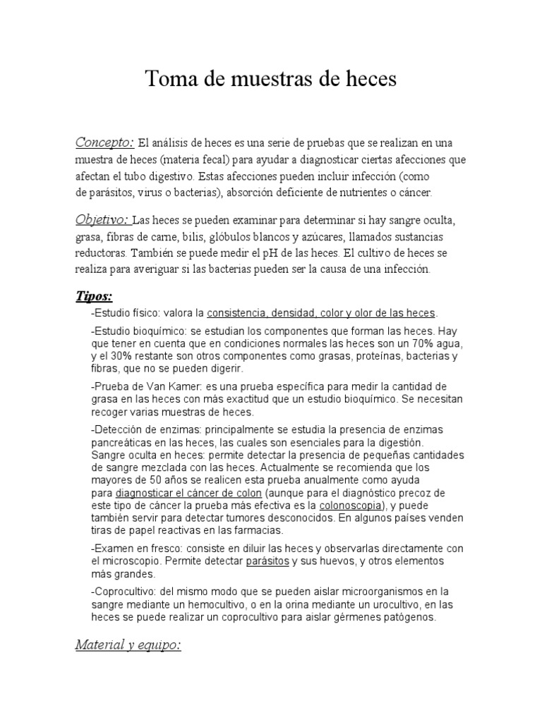 Toma de Muestras de Heces | PDF | Heces | Digestión