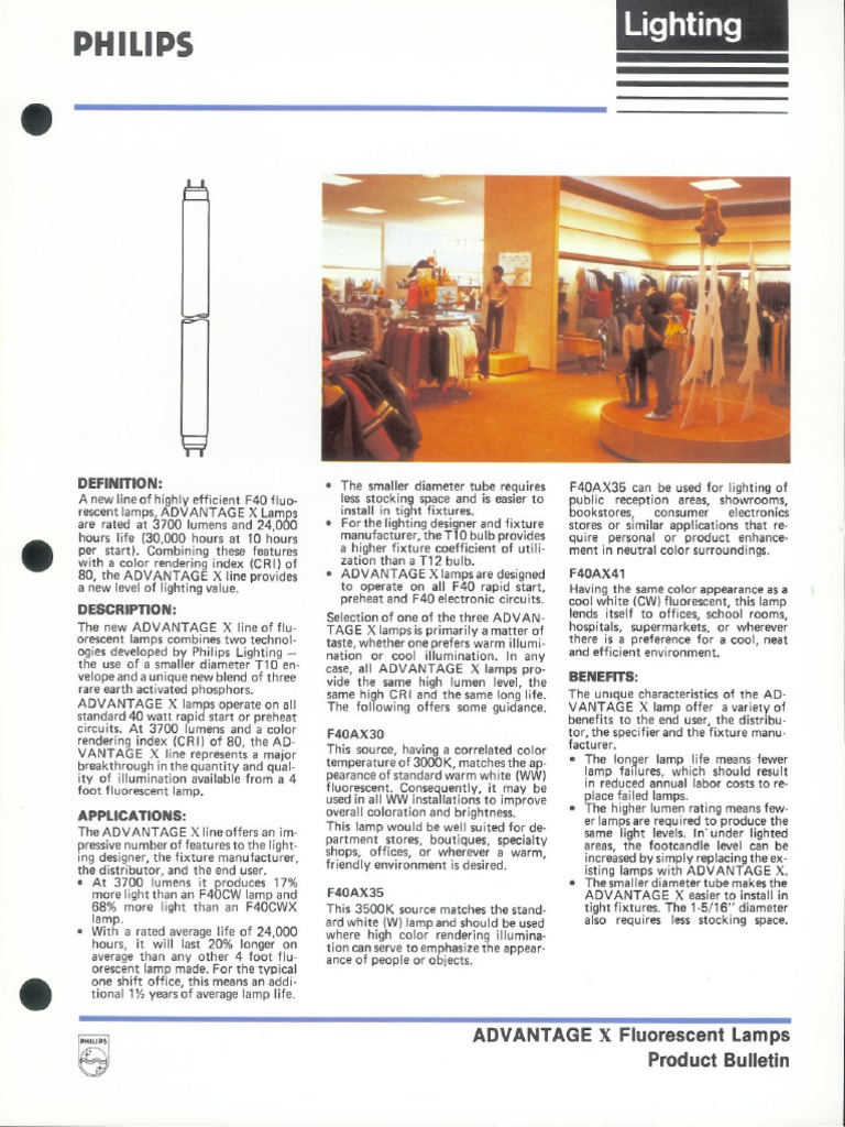 Philips Advantage X Fluorescent Lamps Bulletin 7-87 | PDF