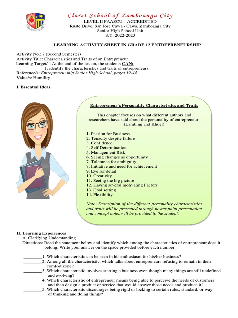 Characteristics and Traits of An Entrepreneur | PDF | Entrepreneurship ...