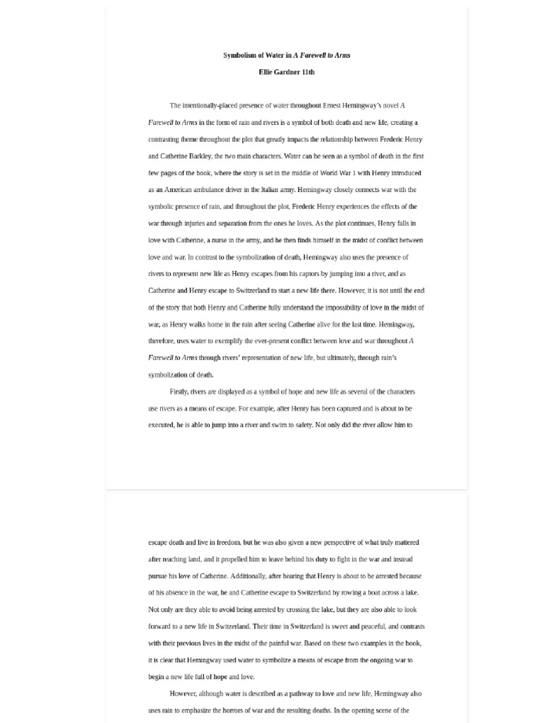 Ellie Gardner - A Farewell To Arms Final Essay | PDF