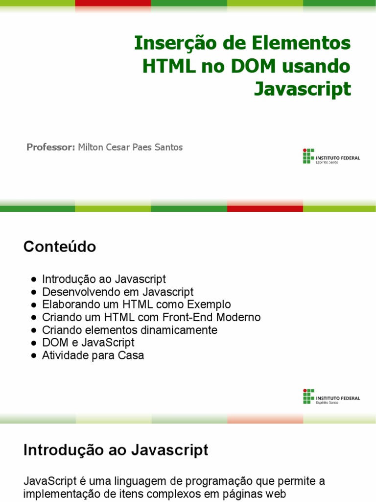 Inserção de Elementos HTML No DOM Usando Javascript | PDF | Modelo de ... Inserção de Elementos HTML No DOM Usando Javascript | PDF | Modelo de ...