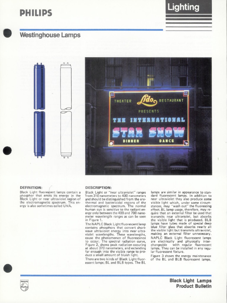 Philips Black Light Fluorescent Lamps Bulletin 9-85 | PDF