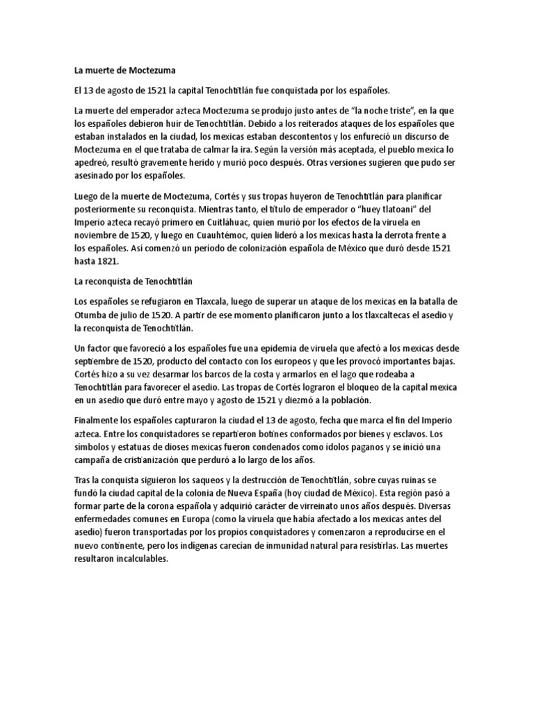 La Muerte de Moctezuma | PDF | Hernán Cortés | Colonización española de ...