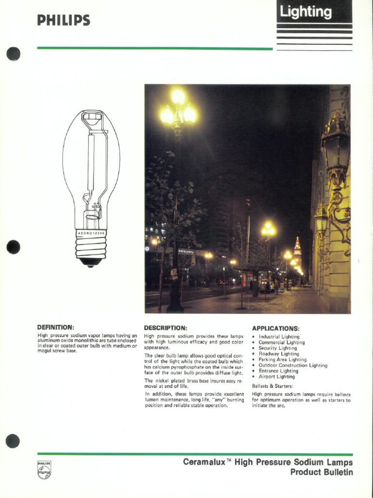 Philips Ceramalux High Pressure Sodium Lamps Bulletin 2-87 | PDF