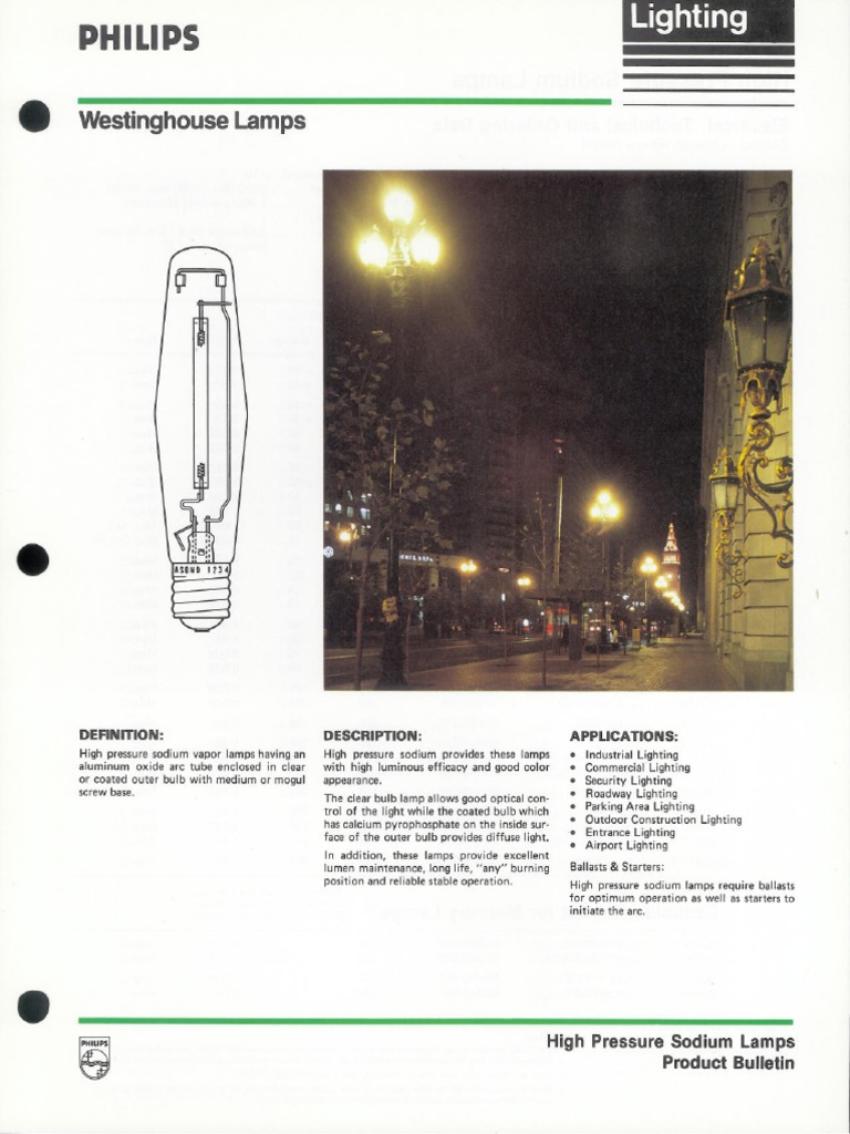 Philips Ceramalux High Pressure Sodium Lamps Bulletin 4-85 | PDF