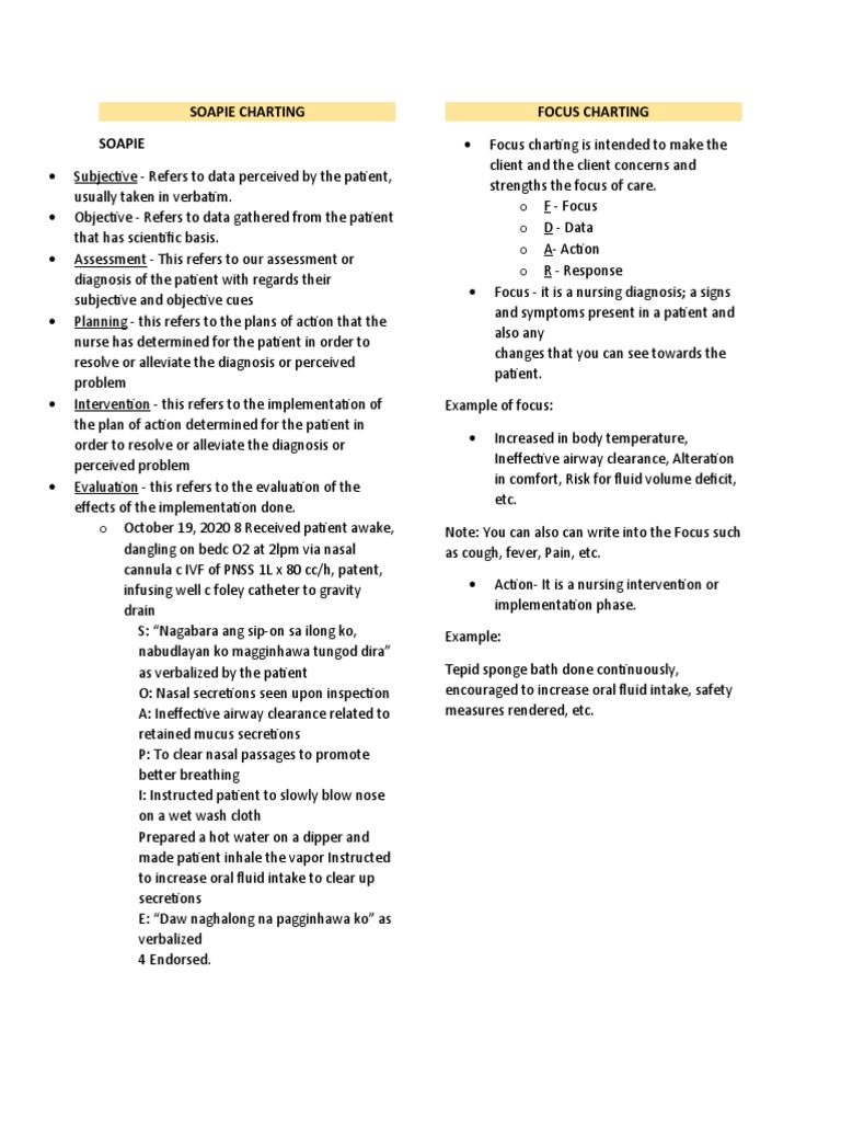 Soapie-Focus Charting | Download Free PDF | Mucus | Health Care