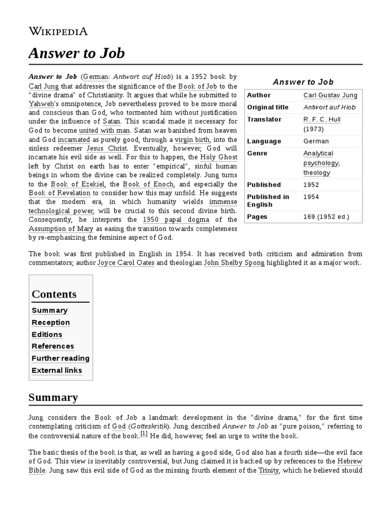 Answer To Job | PDF | Theology | Religious Belief And Doctrine