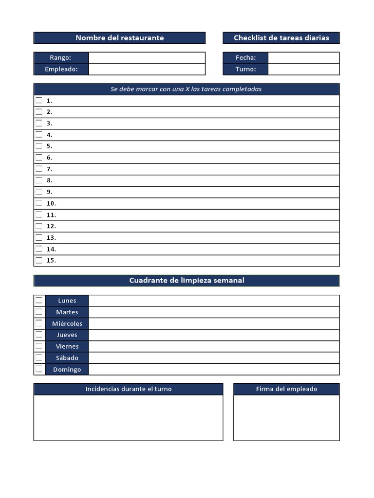 Checklist de Tareas (Versión Imprimible para Rellenar) PDF | PDF