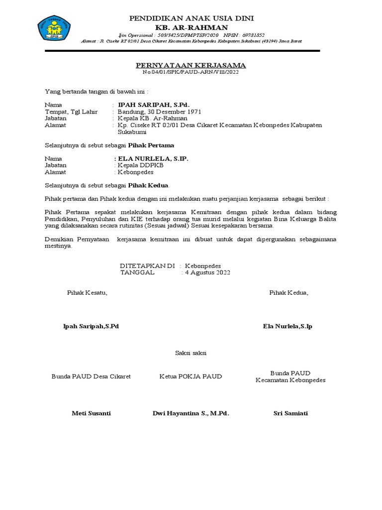 Surat Perjanjian Kerjasama Kemitraan Pdf