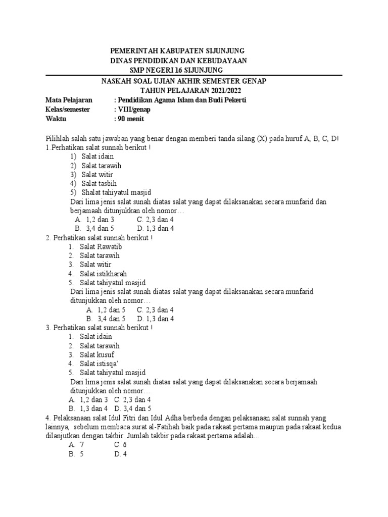 Soal Uas Genap 8 2022 | PDF