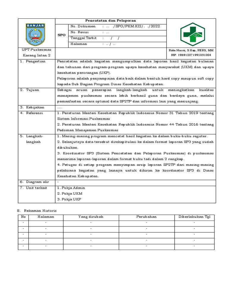 Sop Pencatatan Dan Pelaporan | PDF
