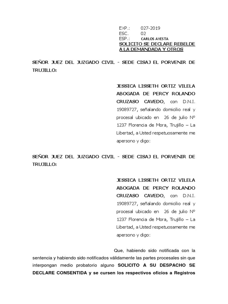Solicito Se Declare Consentida Sentencia | PDF