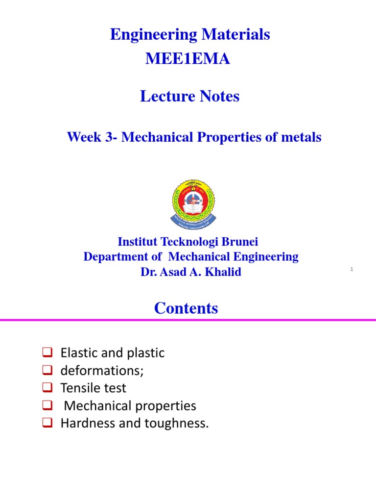Week 3 - (Mechanical Properties of Metals) Part 1 | PDF | Deformation ...