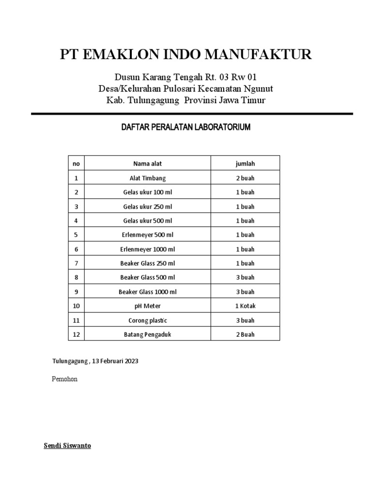 Daftar Peralatan Laboratorium | PDF