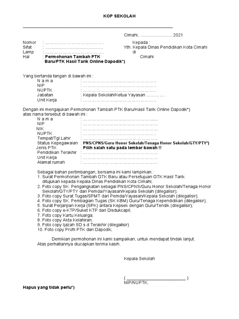 Contoh Surat Ajuan PTK Baru - New | PDF