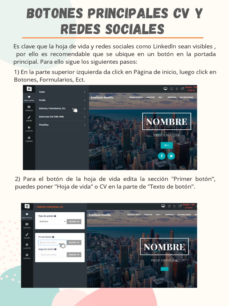 Botones Principales Hoja de Vida y Redes Sociales | PDF