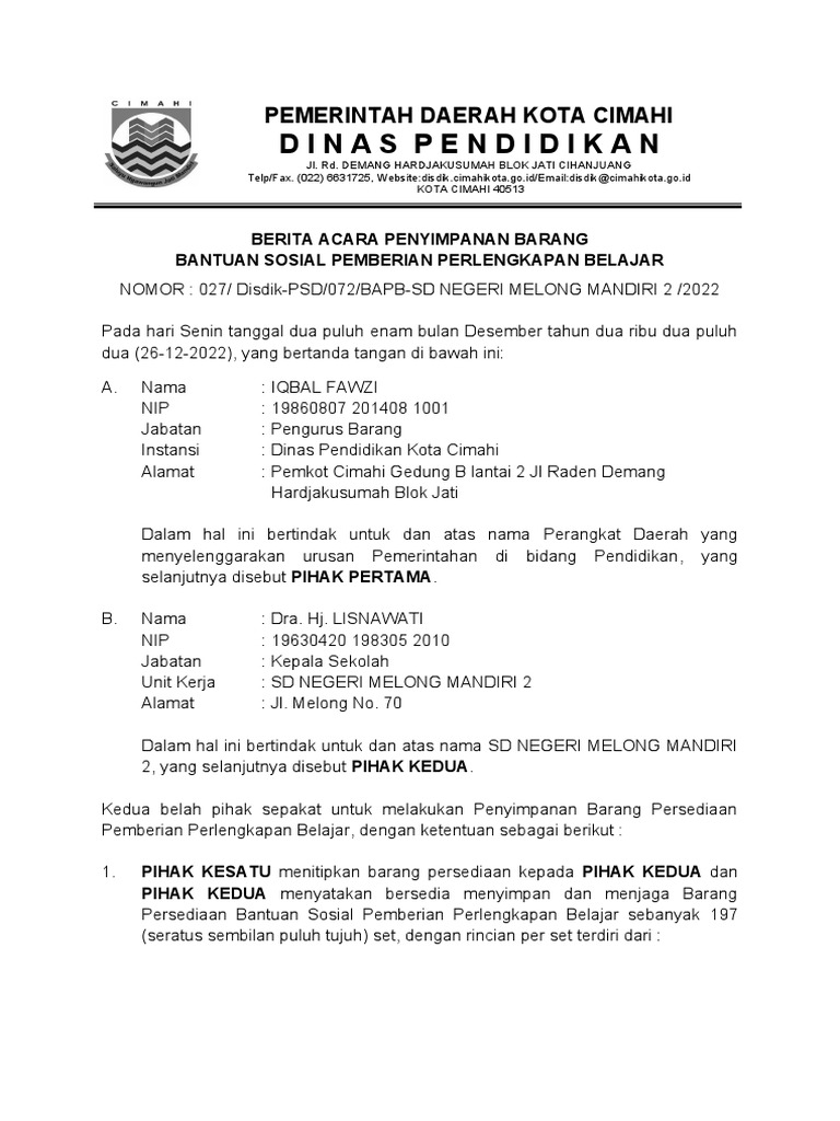 Berita Acara Penyimpanan Barang Pdf