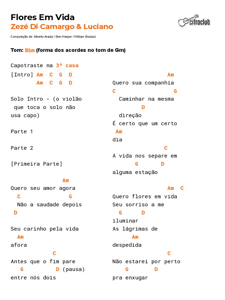 Cifra Club - Zezé Di Camargo & Luciano - Flores em Vida | PDF
