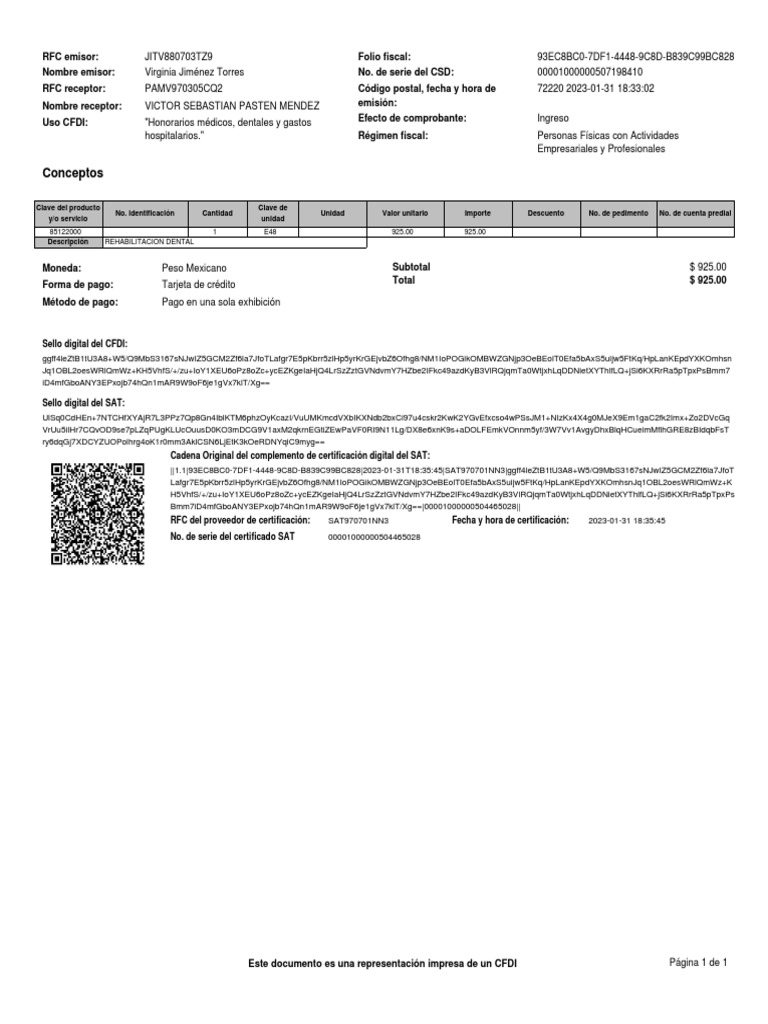 Conceptos: 85122000 1 E48 925.00 925.00 Rehabilitacion Dental | PDF ...