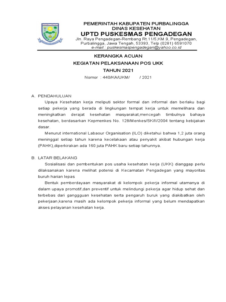 Pelaksanaan Pos UKK Purbalingga 2021 | PDF