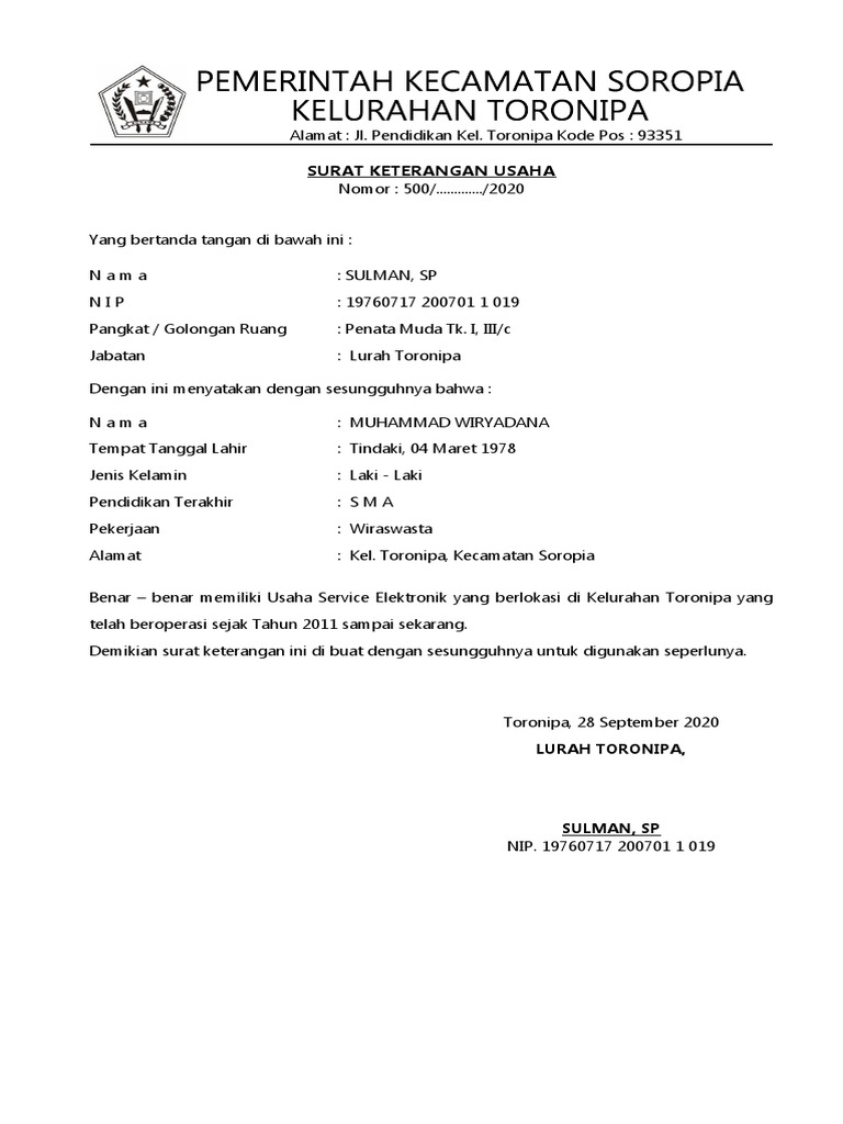 Surat Keterangan Usaha | PDF