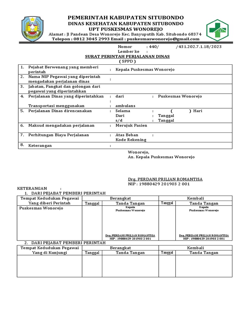 SURAT PERINTAH PERJALANAN DINAS SPPD | PDF