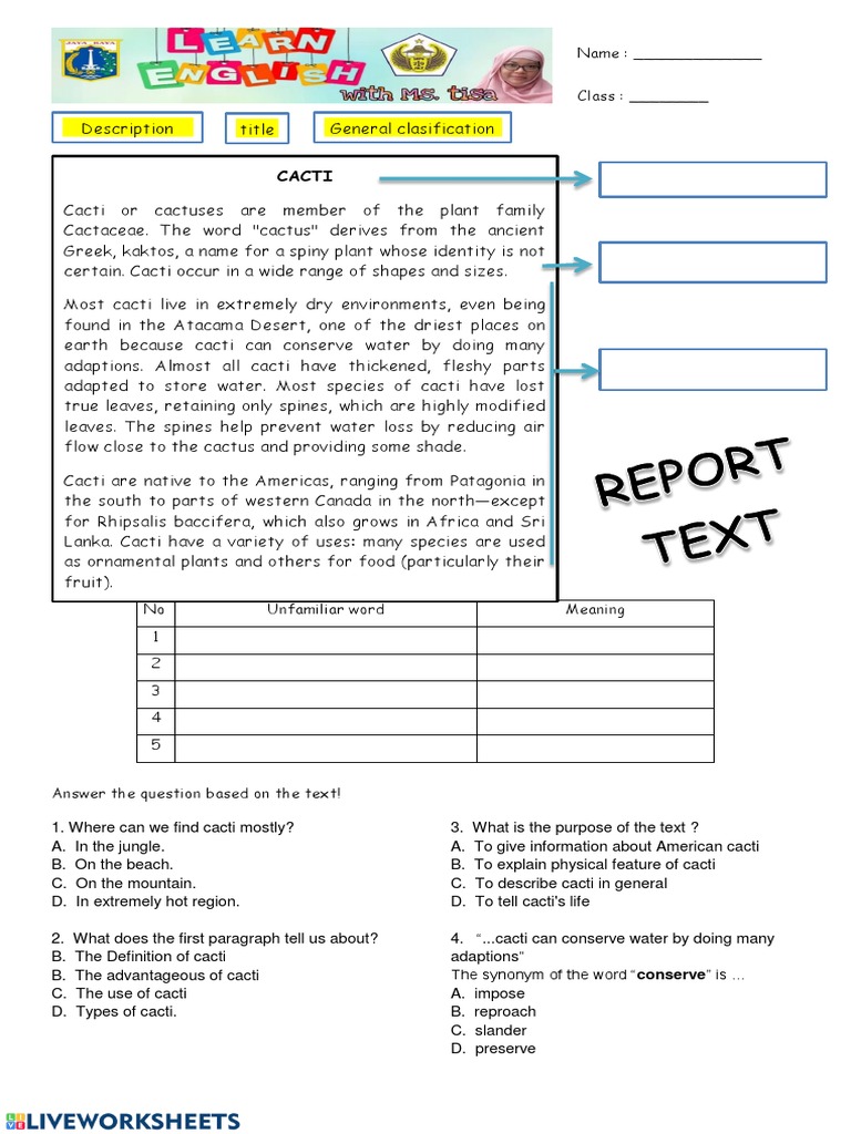 Report Worksheet | PDF | Botany | Plants
