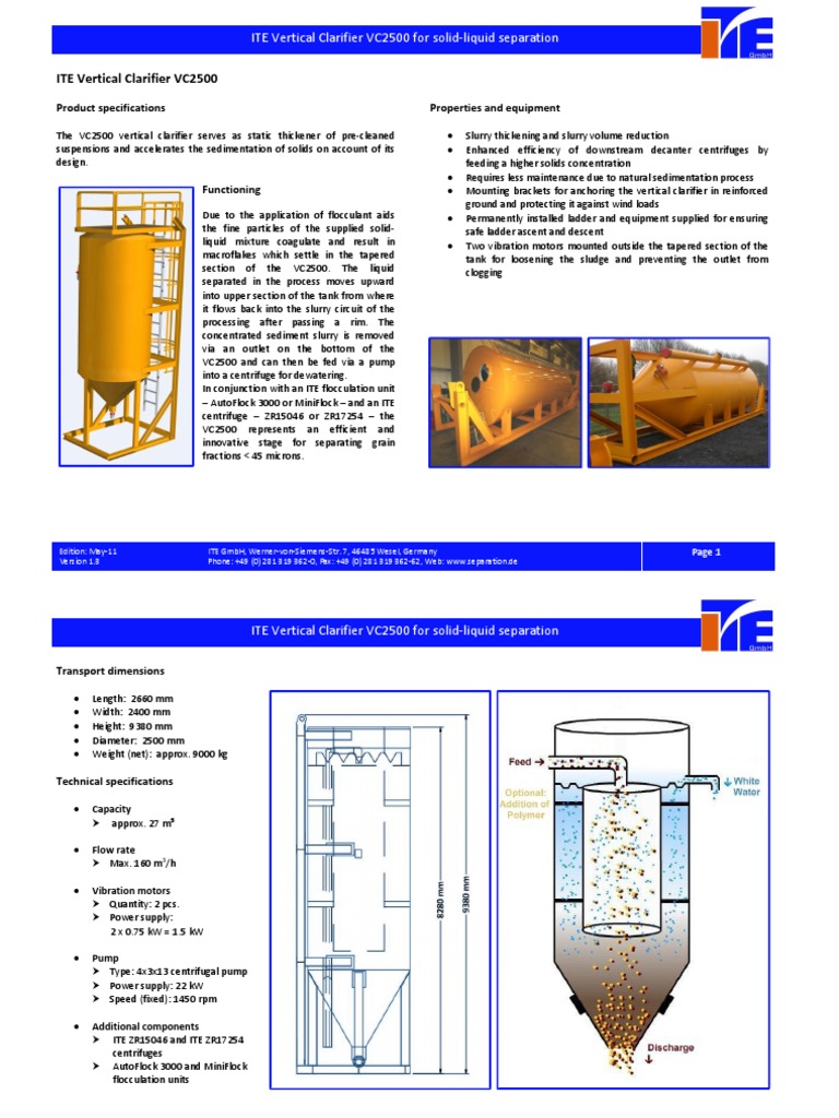 Data Sheet ITE Vertical Clarifier VC2500 Version1 3 E | PDF ...