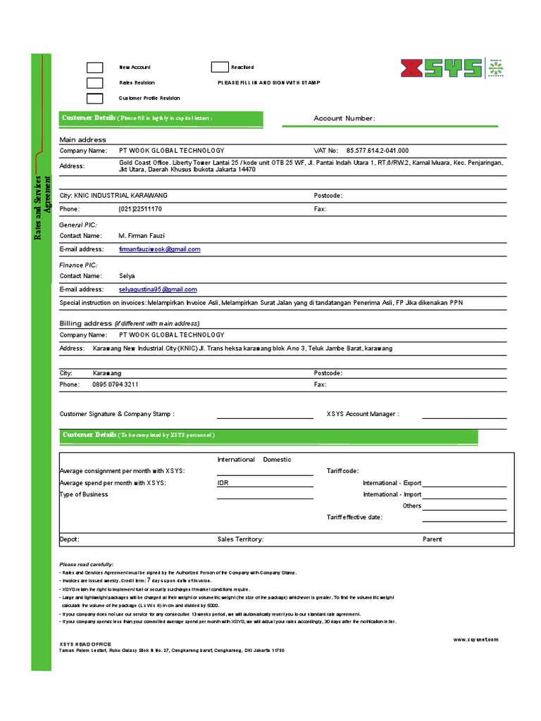 RSA XSYS Form - 2022 Ver. 1 EKSPEDISI XSYS LOGISTIC | PDF | Economies ...