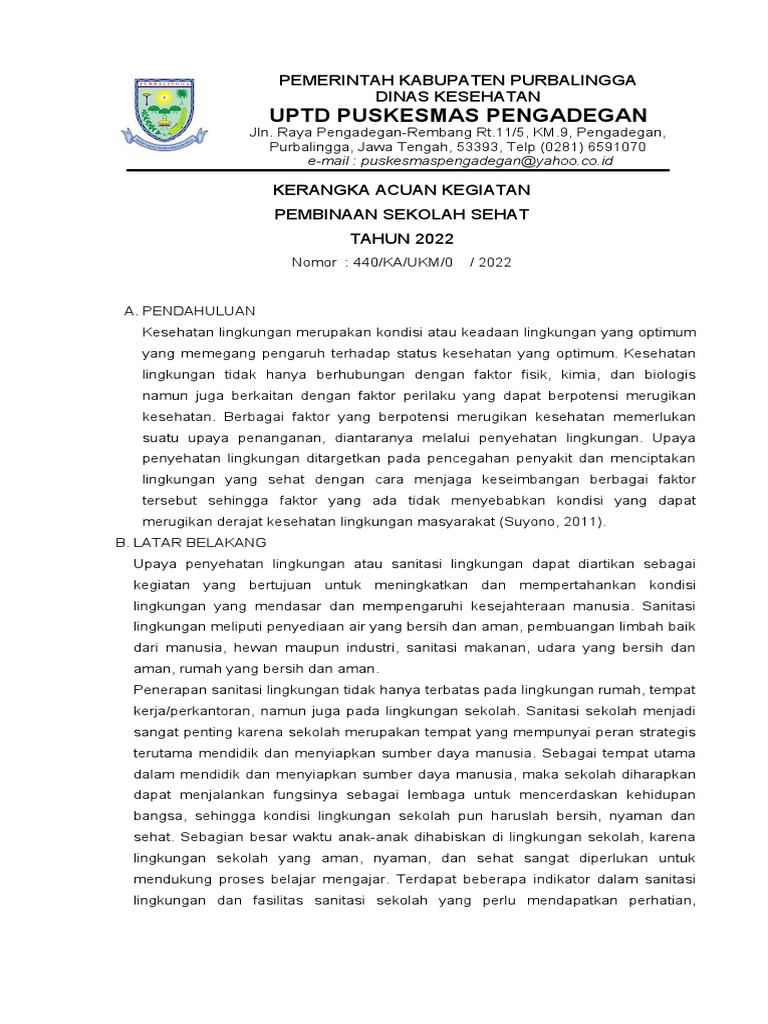 Pembinaan Sekolah Sehat Purbalingga 2022 | PDF