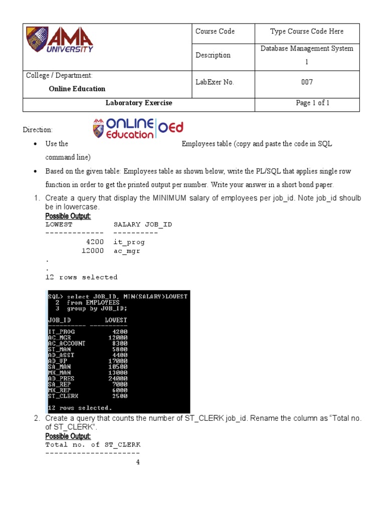 Week012-MultipleRow-LabExer007 Rivera Dennis | PDF | Table (Database) | Sql