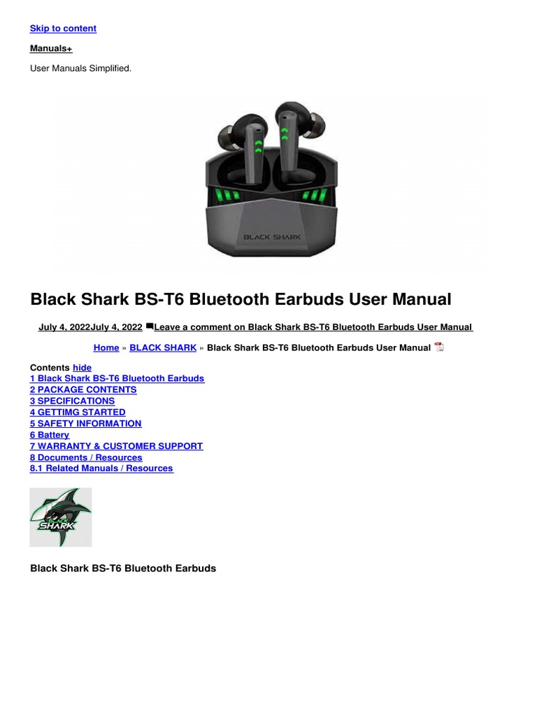Bs t6 Bluetooth Earbuds Manual | PDF | Headphones | Bluetooth