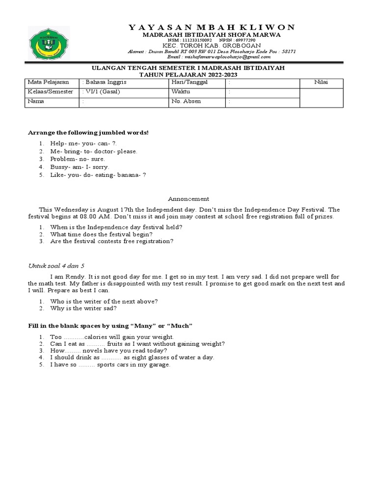Soal Uts B. Inggris | PDF