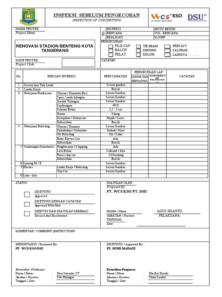 6 FORM Inspeksi Pengecoran | PDF